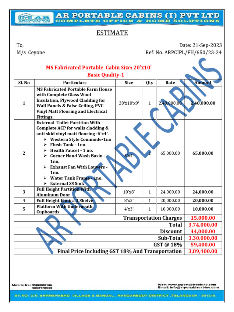 20'x10' Office Cabin | PDF