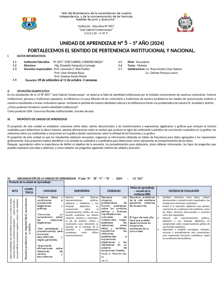 Uda 5 - Matemática-2024-5to | PDF