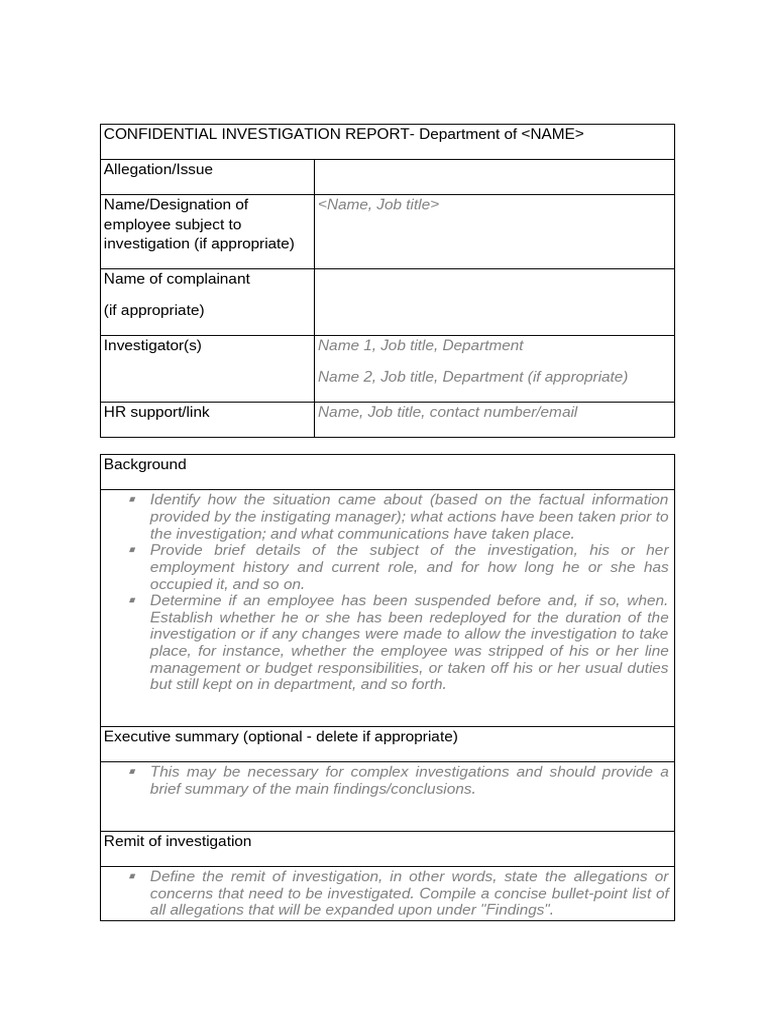 Investigative Report Proforma | PDF