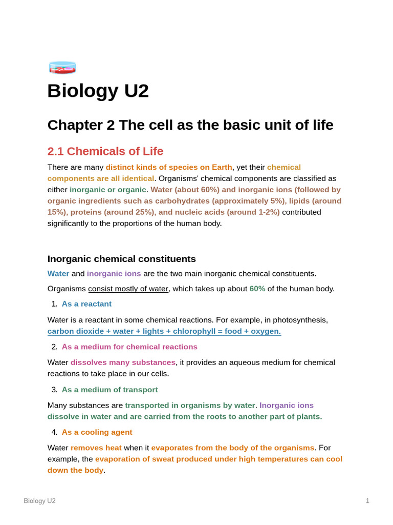 F.3 Biology Topic 1 Unit 2 | PDF