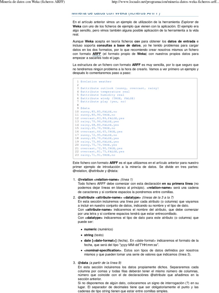 Minería de Datos Con Weka - (Ficheros ARFF - ) | PDF | Comillas | Cadena (informática)