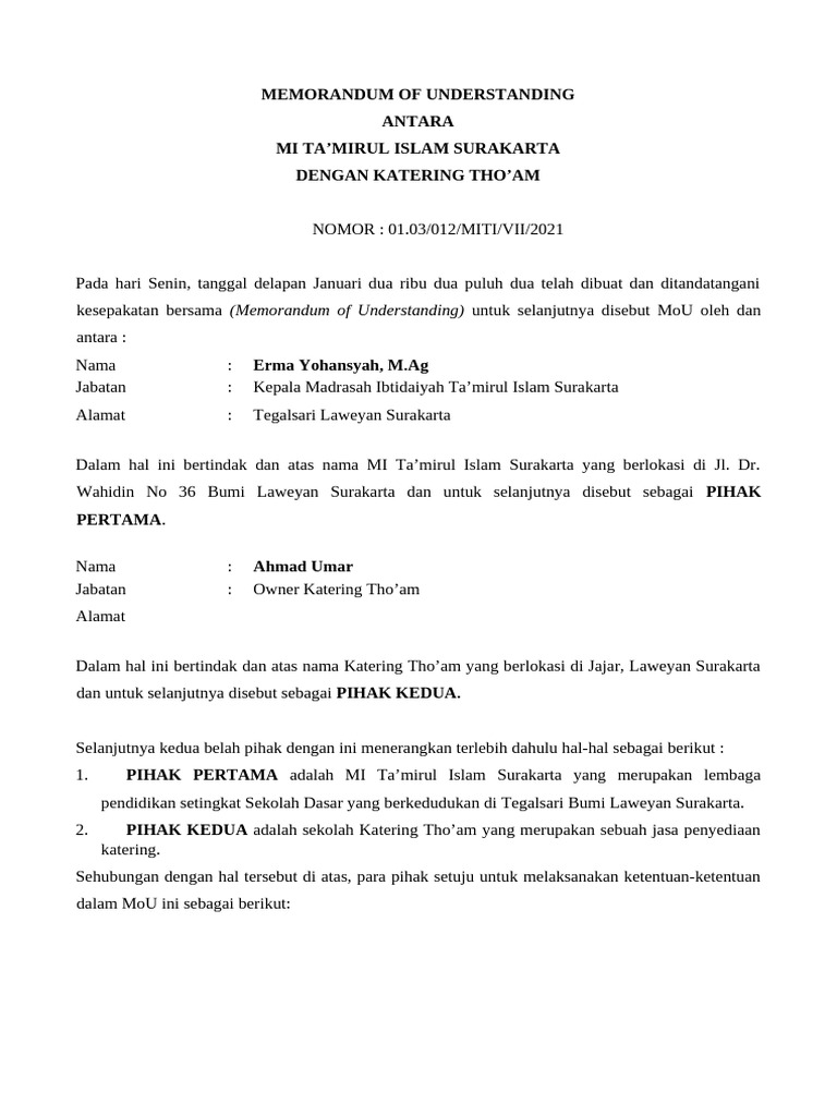 MoU MITI - THO'AM | PDF