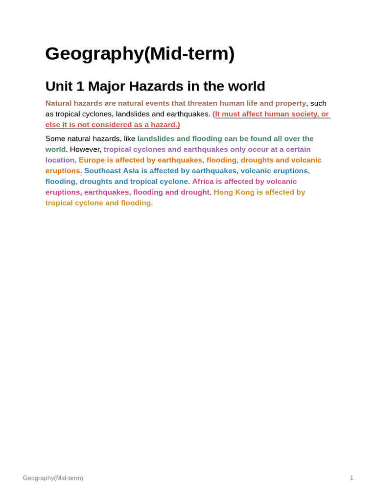 F.3 Geography Topic C2 Unit 1 | PDF