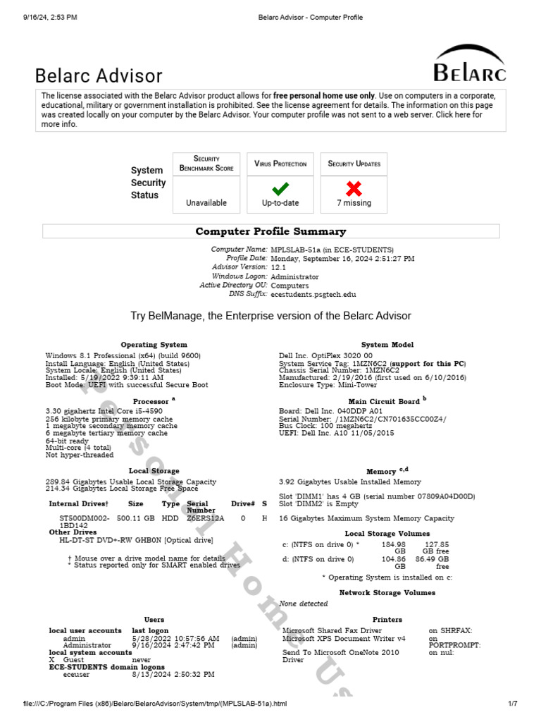 Belarc Advisor - Computer Profile16.09.2024 | PDF