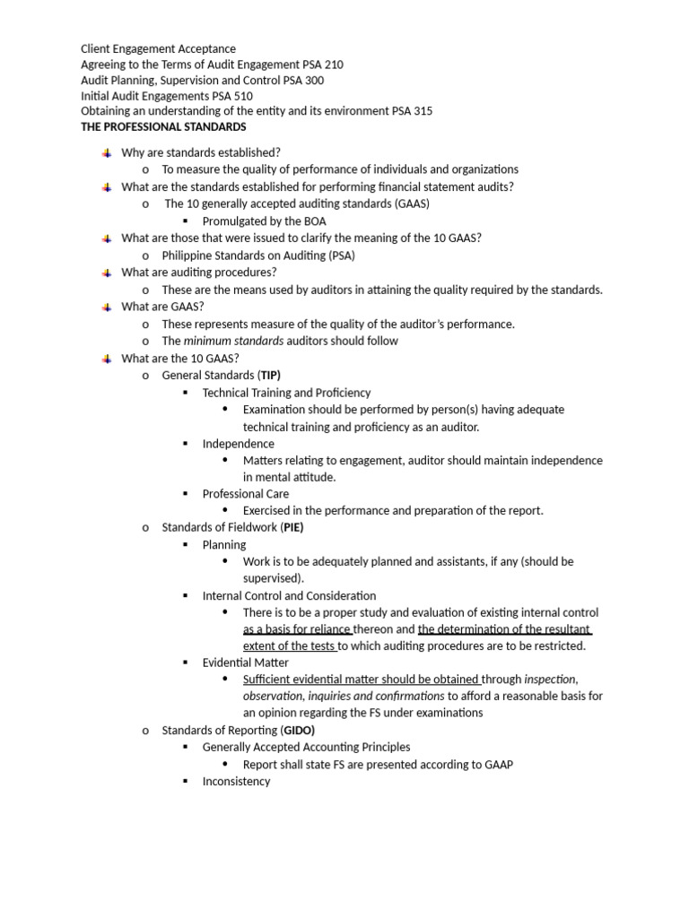 GAAS, Code of Ethics, PSA Notes | PDF | Audit | Internal Control