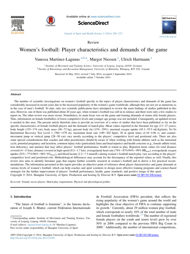Women's Football - Player Characteristics and Demands of The Game ...