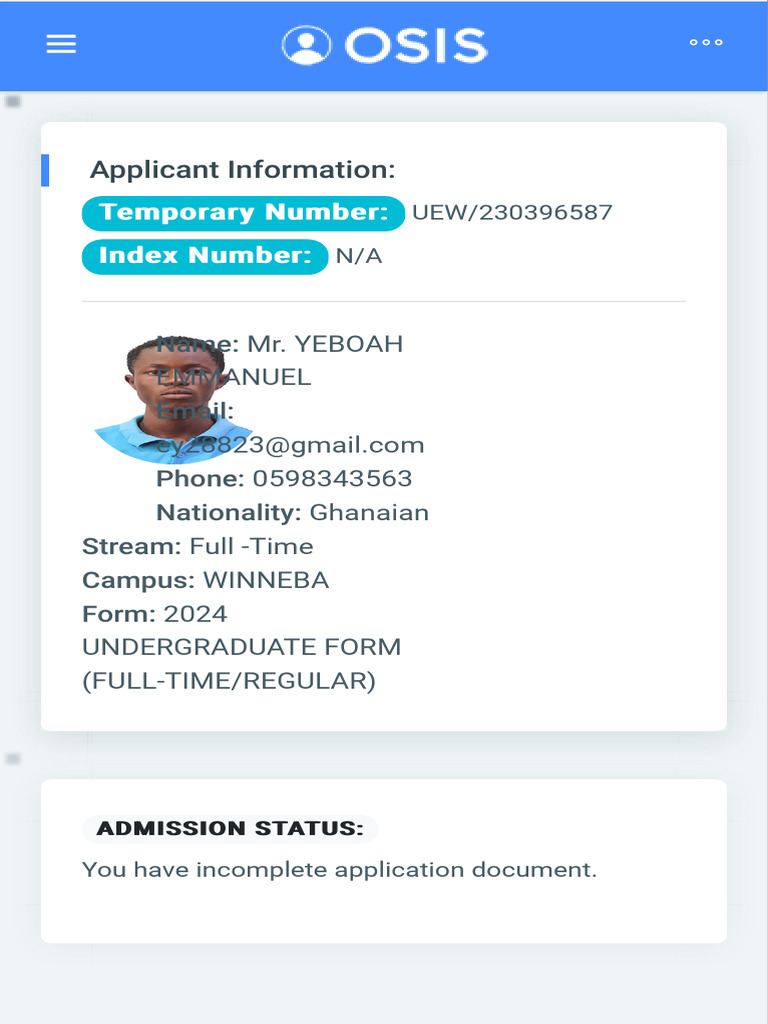 Applicant Admission Status Online Student Information System (OSIS) | PDF