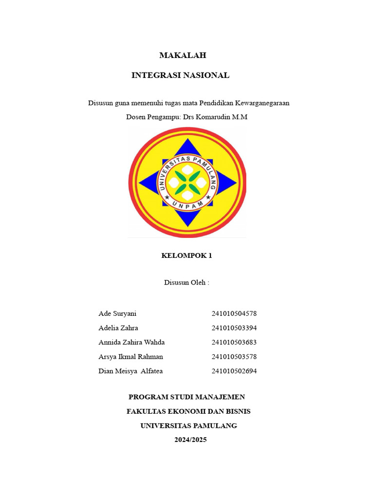 Makalah Integrasi Nasional Kel 1 | PDF