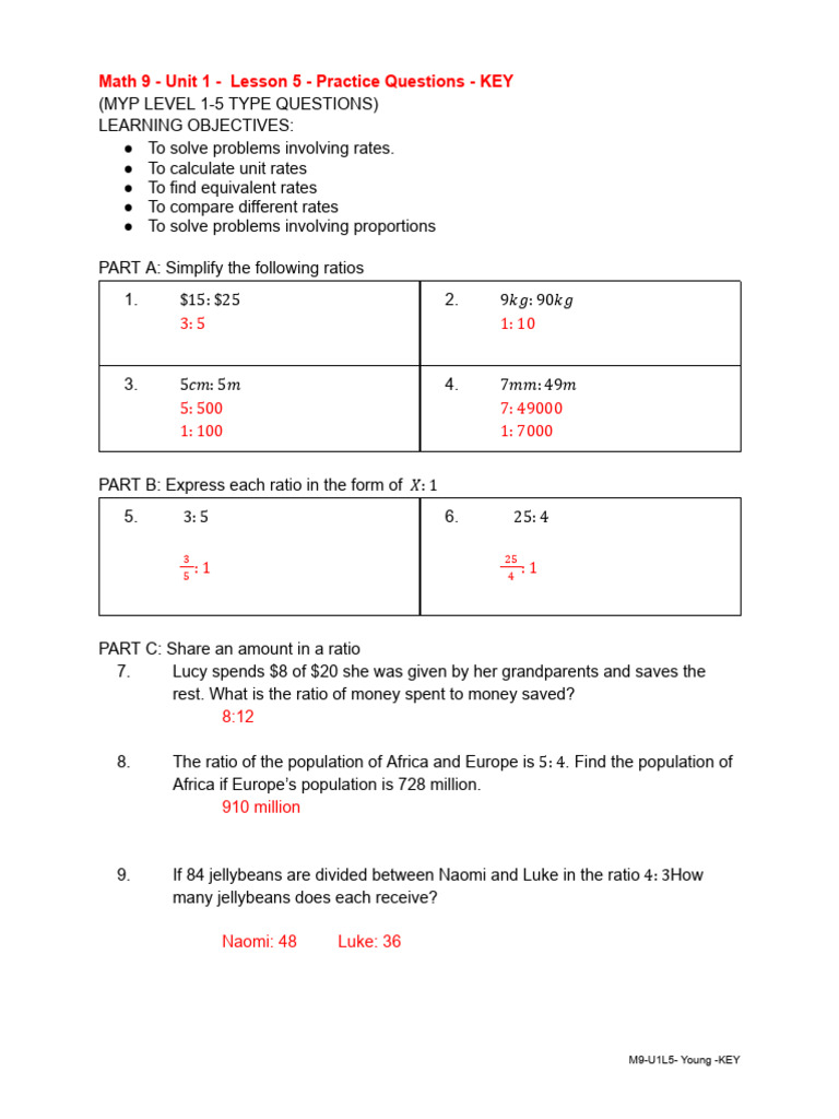 M9 U1L5 Practice KEY | PDF