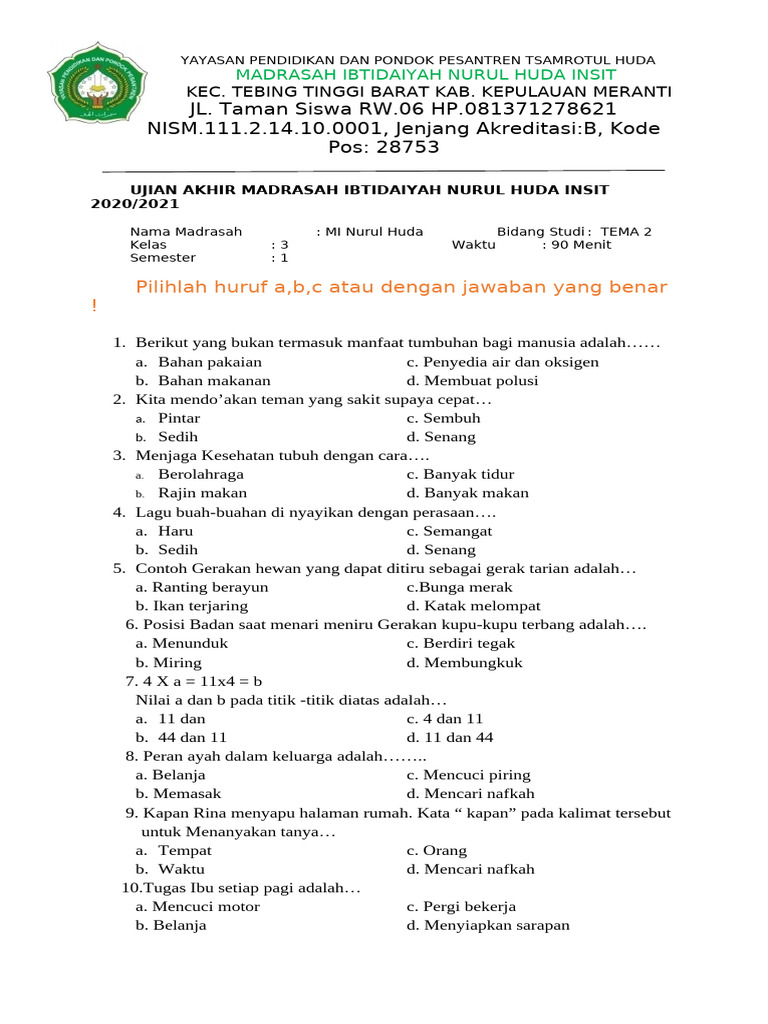 Soal Tema 2 B.bas | PDF