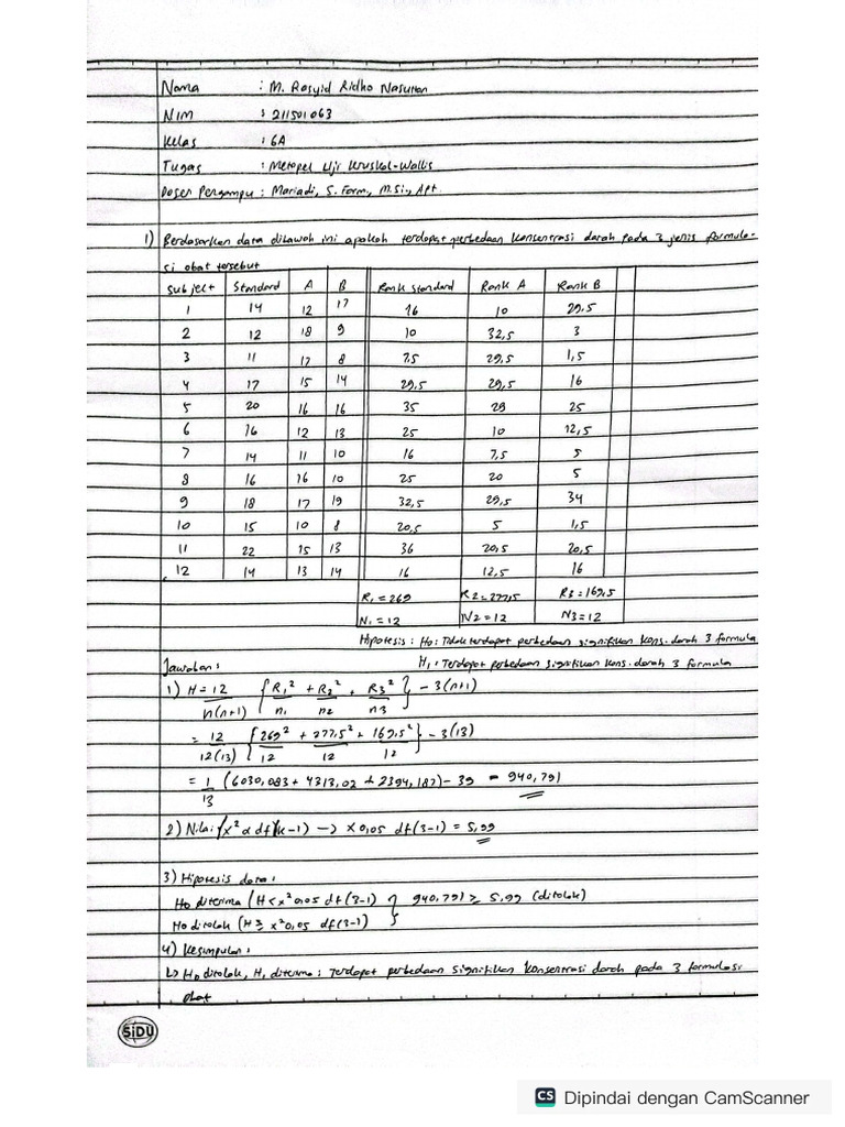 M. Rasyid Ridho Nasution - Metopel Uji Kruskal Wallis | PDF