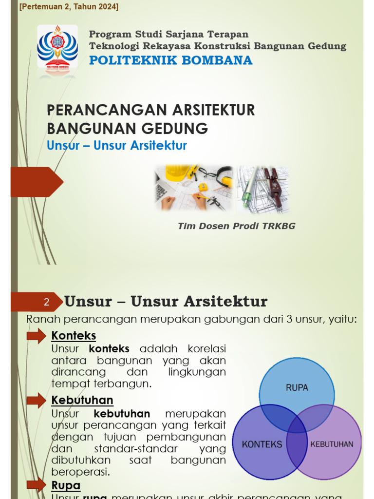 Perancangan Arsitektur Bangunan Gedung P2 - Unsur-Unsur Arsitektur A | PDF
