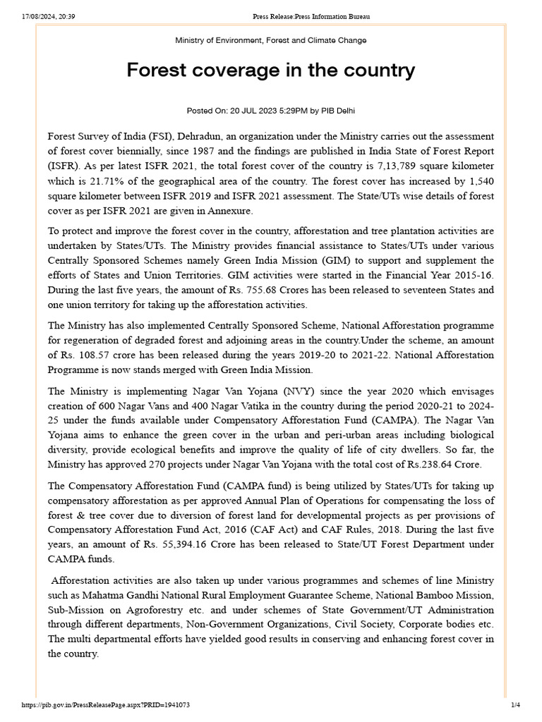 Forest Survey of India 2023 | PDF