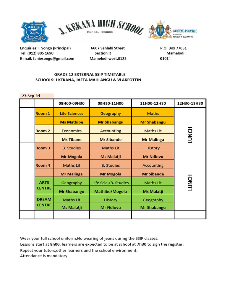 27 Sep External SSIP Timetable | PDF