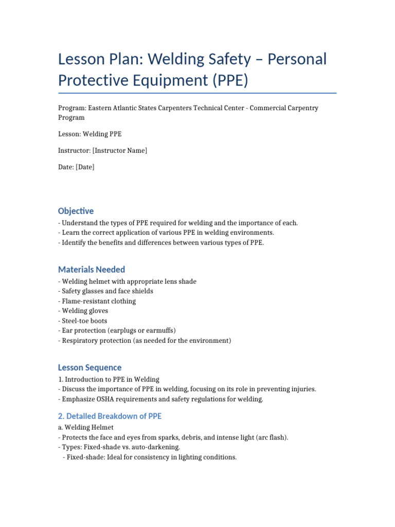 Updated Welding PPE Lesson Plan | PDF