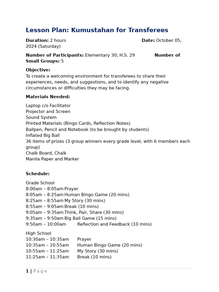 Kumustahan Session With Transferees October 05 2024 Saturday | PDF ...