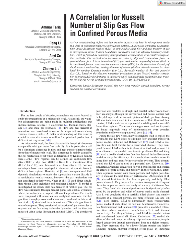 ####Nusselt Number Correlation HT - 142 - 09 - 092702 | PDF