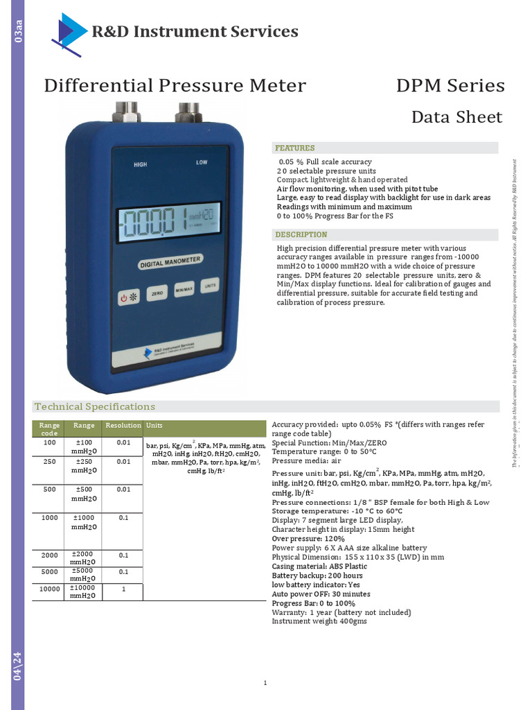 03aa - Differential Pressure Meter - DPM Series | PDF