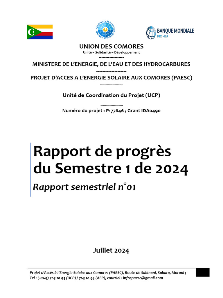 Rapport de Progres Du Semestre 1 de 2024 07-08-2024 Copil | PDF