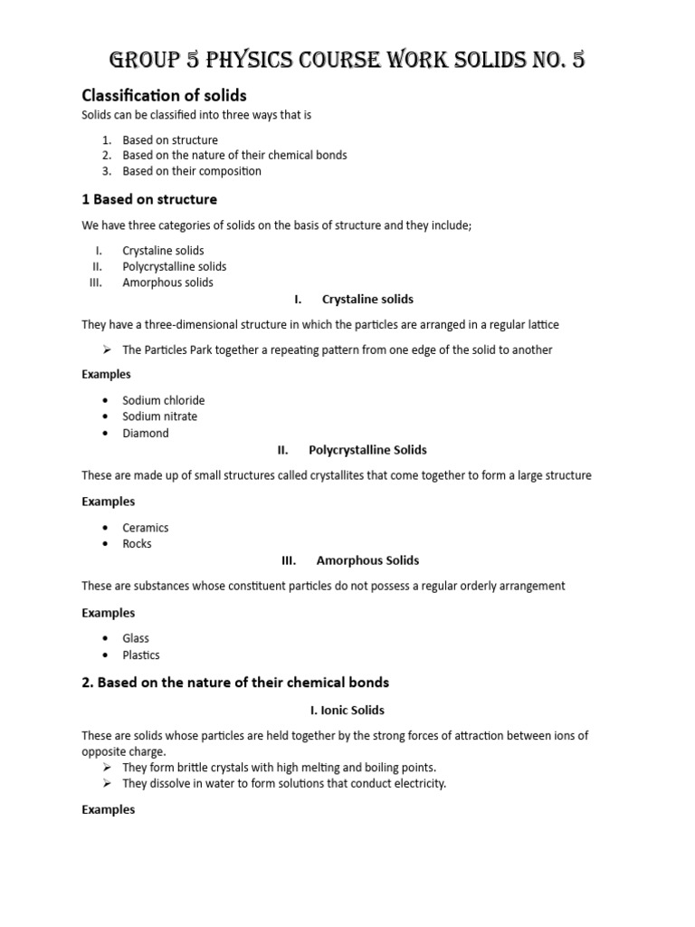 Classification of Solids GROUP 5 COURSE WORK-1 | PDF