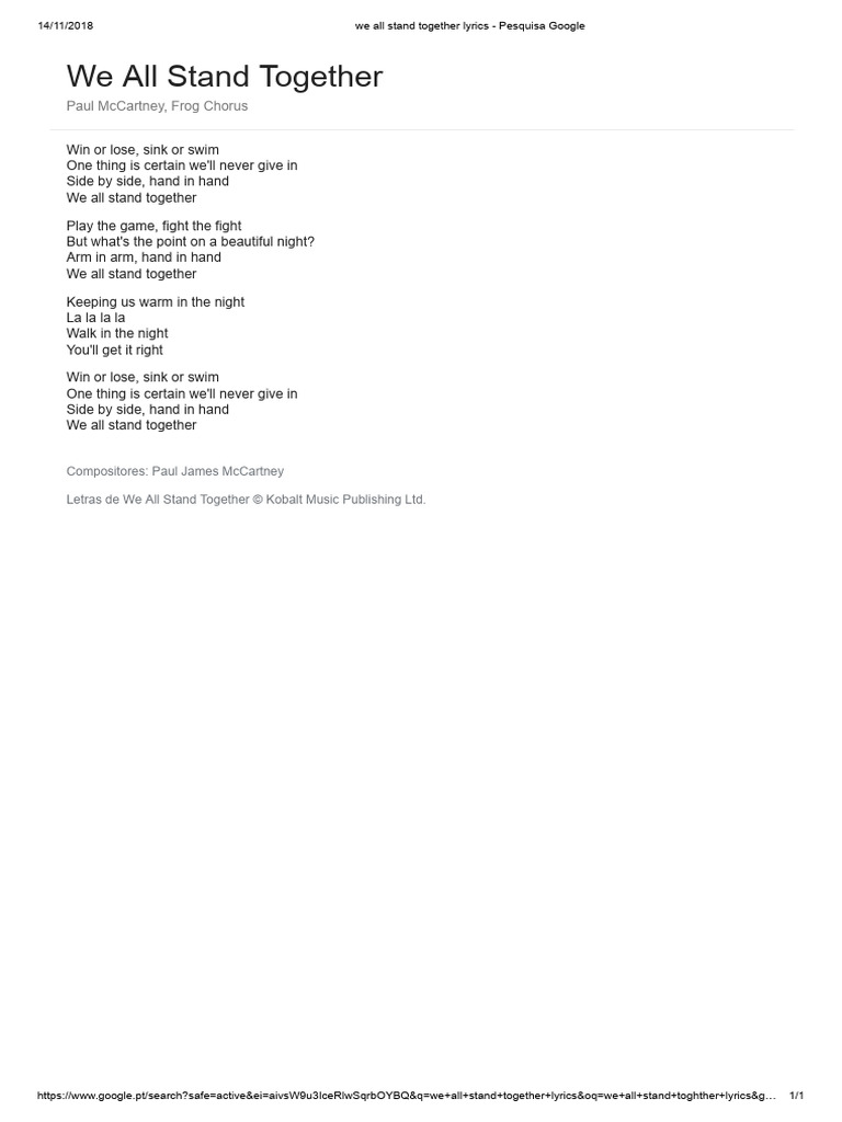 We All Stand Together Lyrics | PDF | Foreign Language Studies