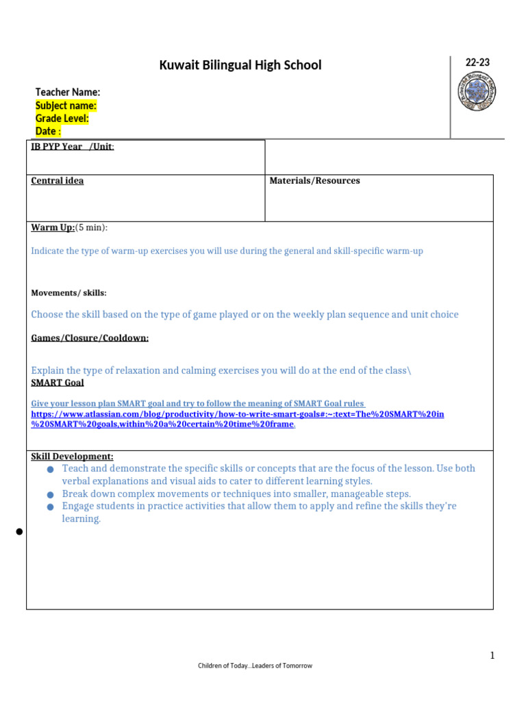 (Template) Lesson Plan MYP | PDF