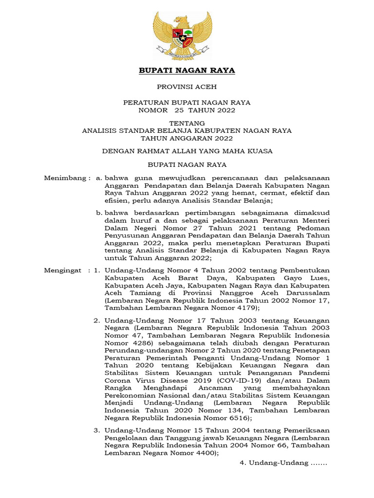 Uploads 9lgi Dokumen Uu 2022 09 Perbup 25 Tahun 2022 ASB Tahun Anggaran 2022 | PDF