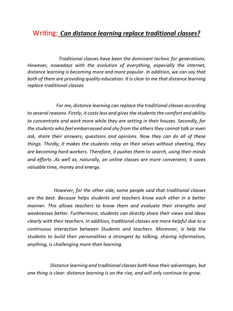 Writing:: Can Distance Learning Replace Traditional Classes? | PDF