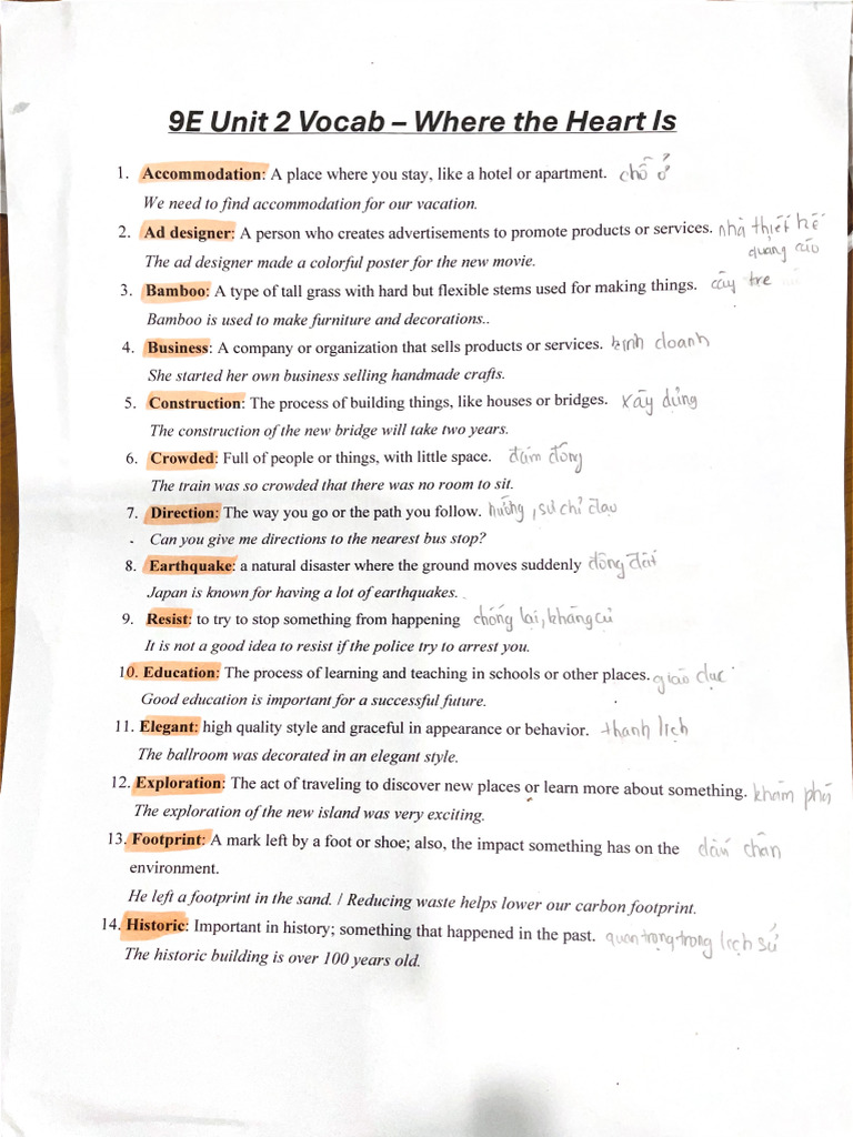 Vocabulary Grade 9 Unit 1 | PDF