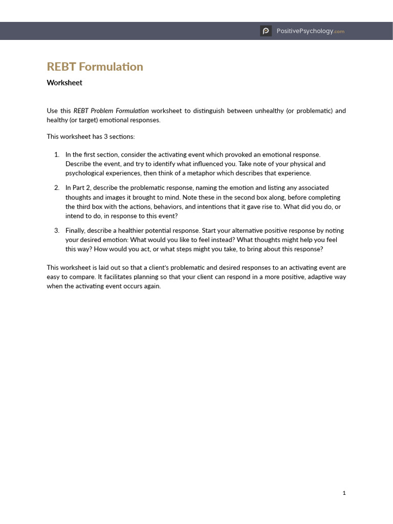 REBT Formulation Worksheet | PDF
