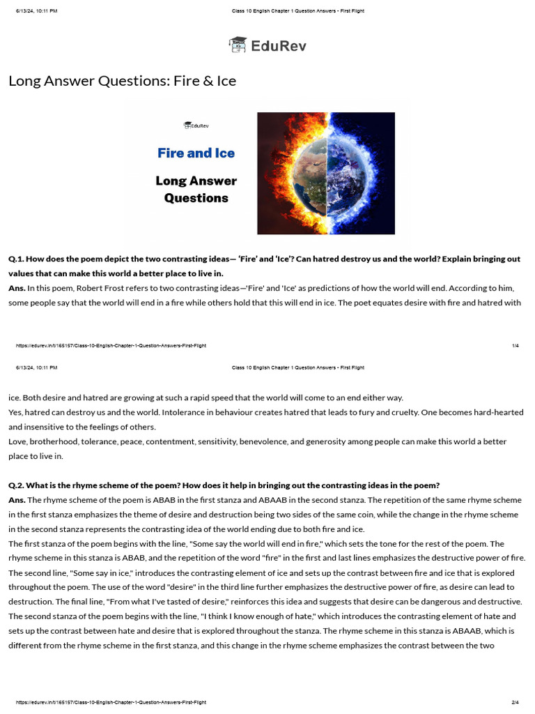 Class 10 English Chapter 1 Question Answers - First Flight | PDF