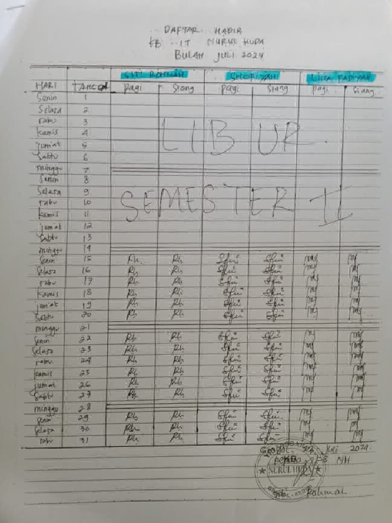 Yunitasari Absen Juli | PDF