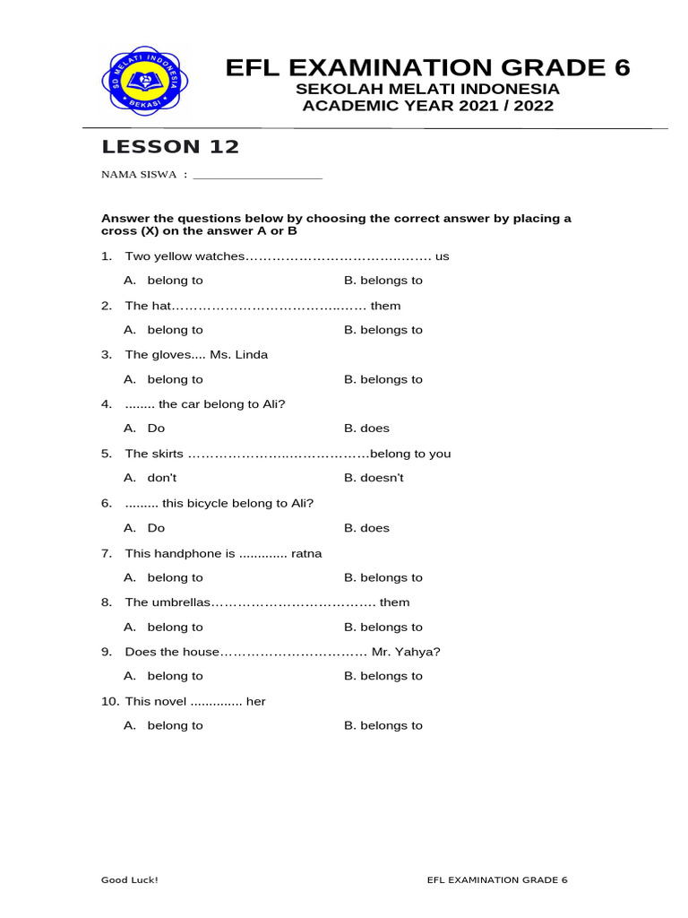 Efl Examination Lesson 12 | PDF