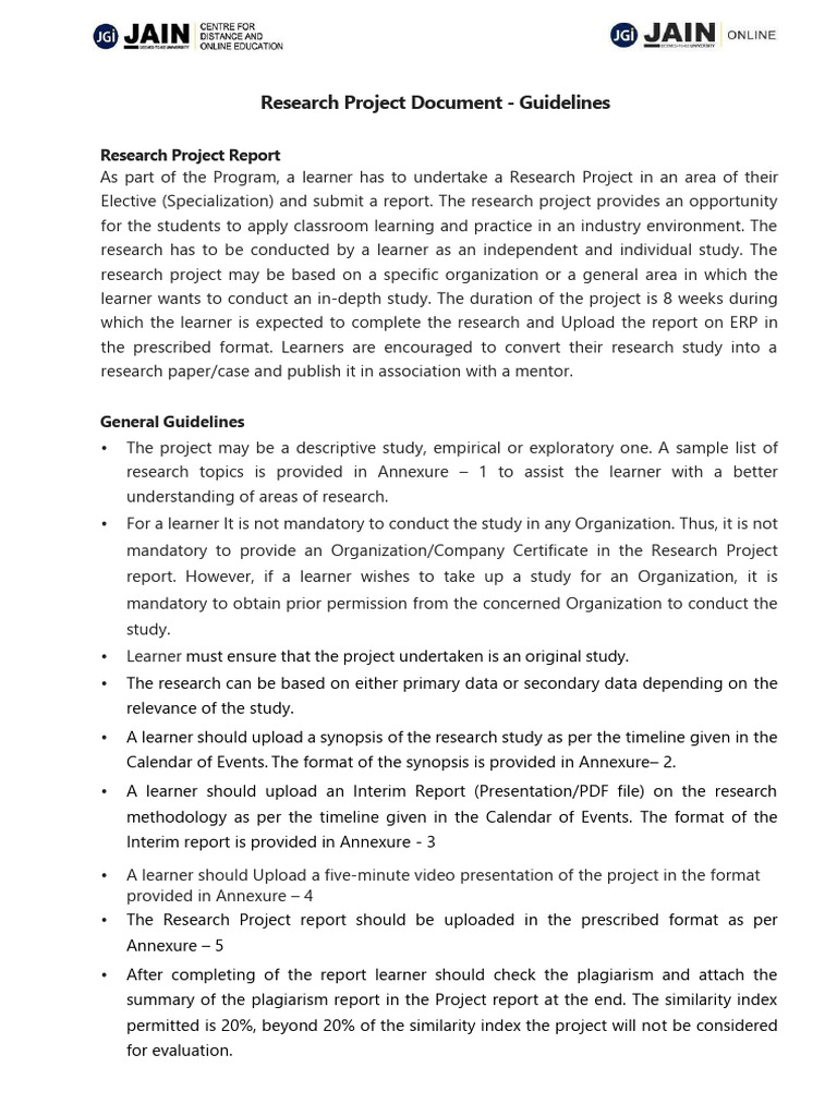 MBA - Research Project Guidelines - Jan 2023 | PDF