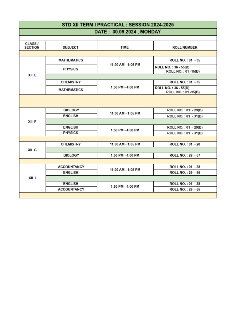 Revised Practical Schedule - Term I - 3 | PDF