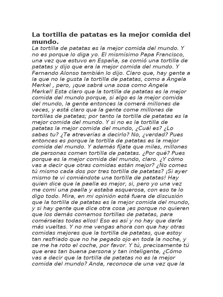 La Tortilla de Patatas Es La Mejor Comida Del Mundo | PDF