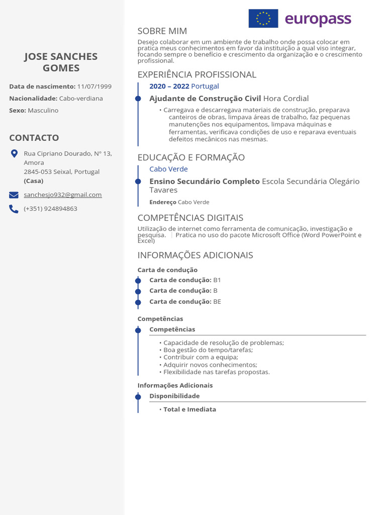 CV - Jose Sanches Gomes | PDF