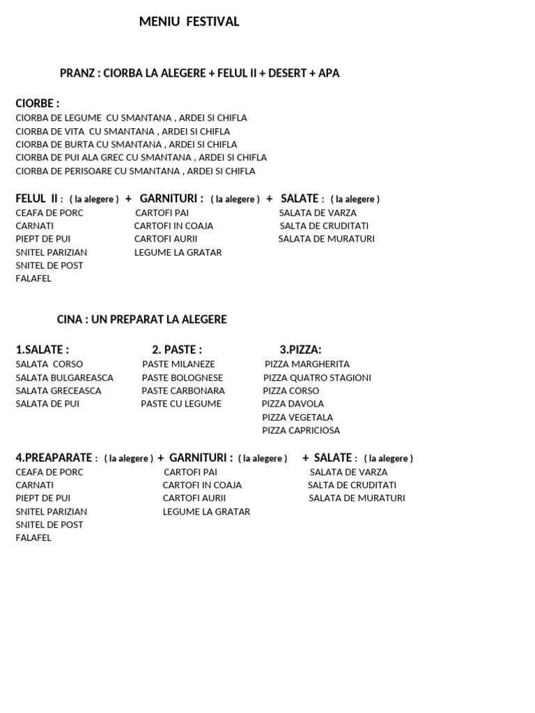 Meniu Festival | PDF