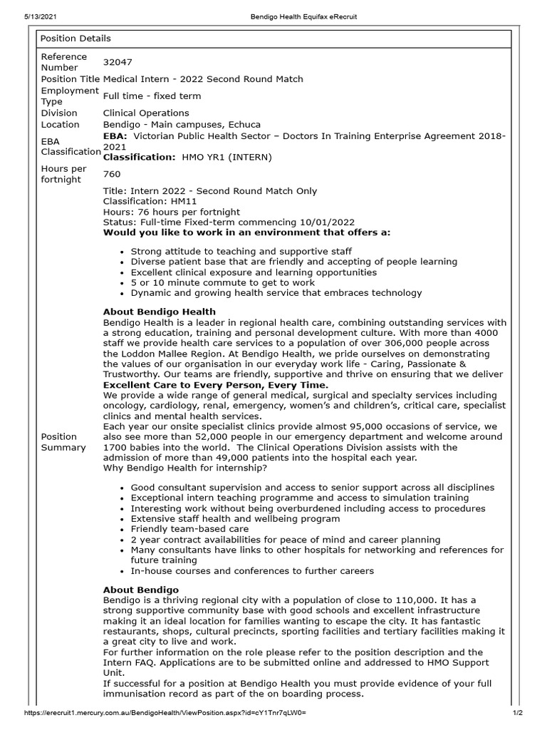 Bendigo Health Equifax Erecruit | PDF