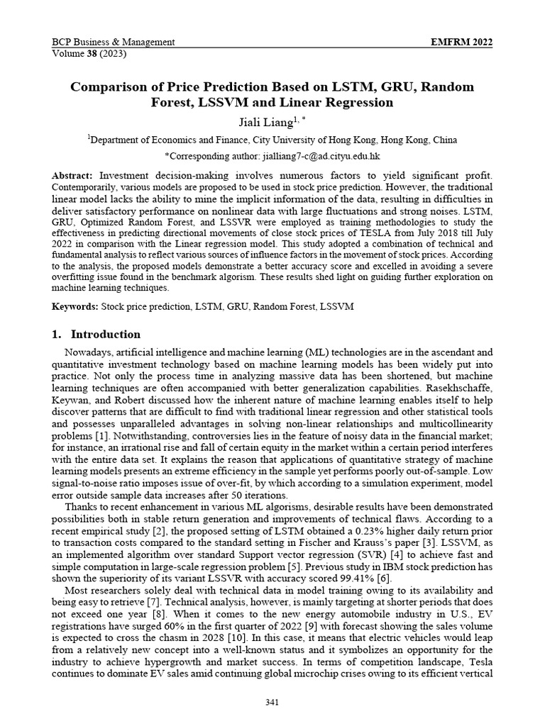 Comparison of Price Prediction Based On LSTM, GRU, Random Forest, LSSVM and Linear Regression | PDF