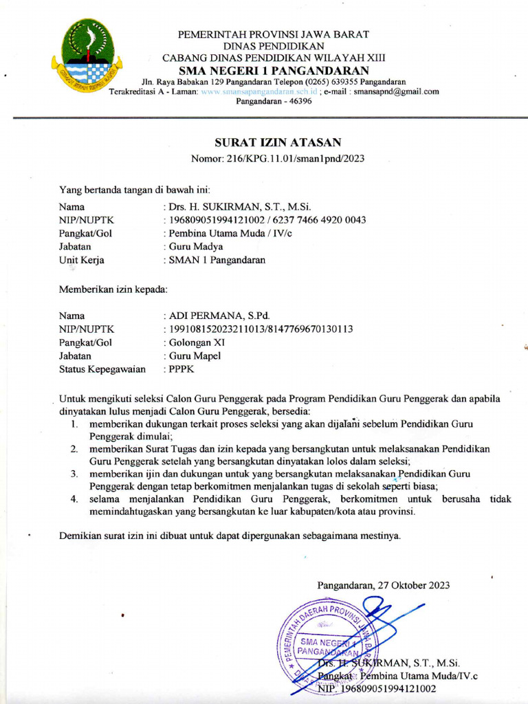 Surat Ijin Atasan | PDF