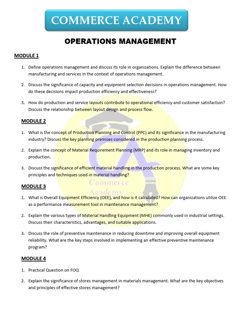 Operations Management (Question Guessing) | PDF