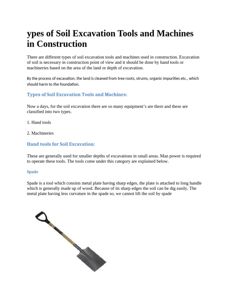 Soil Excavation Tools and Machines | PDF | Construction Equipment ...