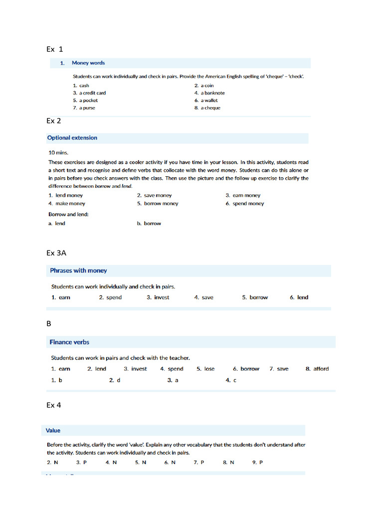 Money A2 Answer Key | PDF