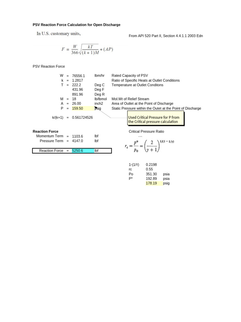 PSV Reaction Force Calculation Overview | PDF | Pressure | Science ...
