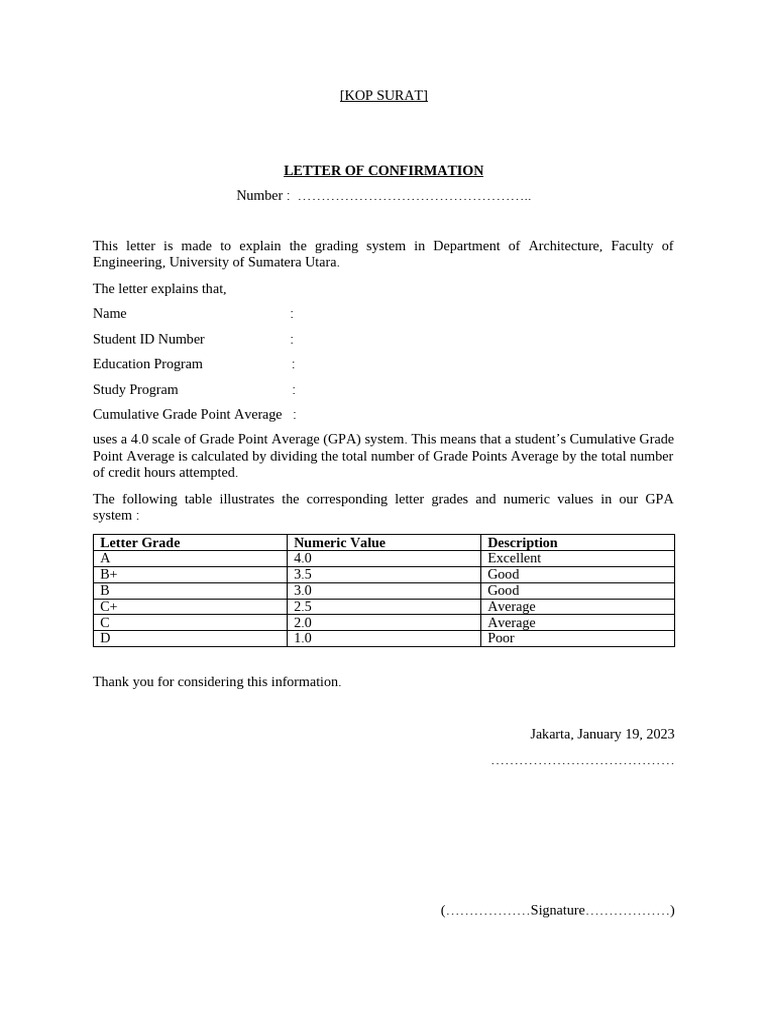 Bagi Draft Surat Keterangan Grading System-1 | PDF