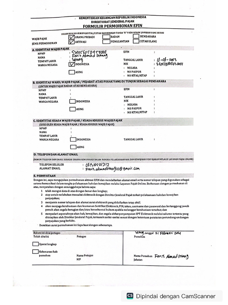 Form Permohonan EFIN | PDF