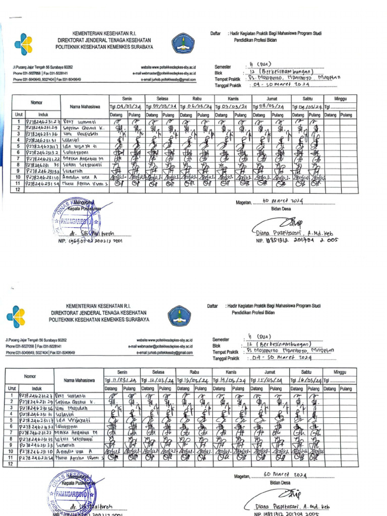 Absen Hadir Blok 12 Dan 13 | PDF