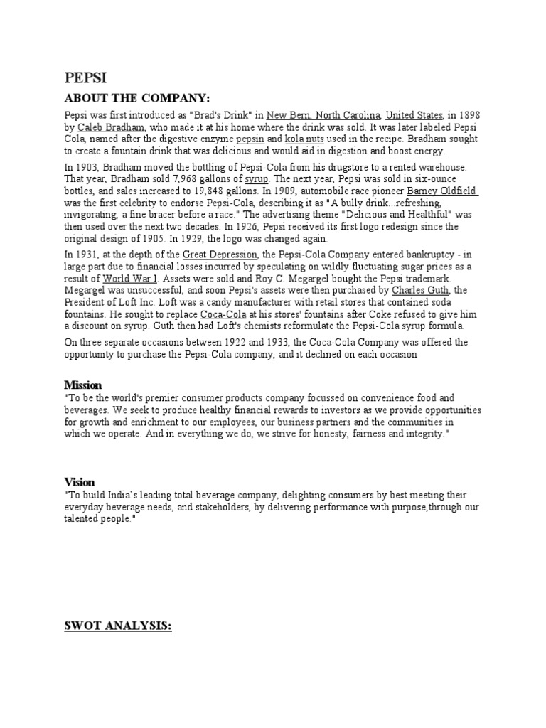 Pepsi: About The Company | PDF | Pepsi | Marketing