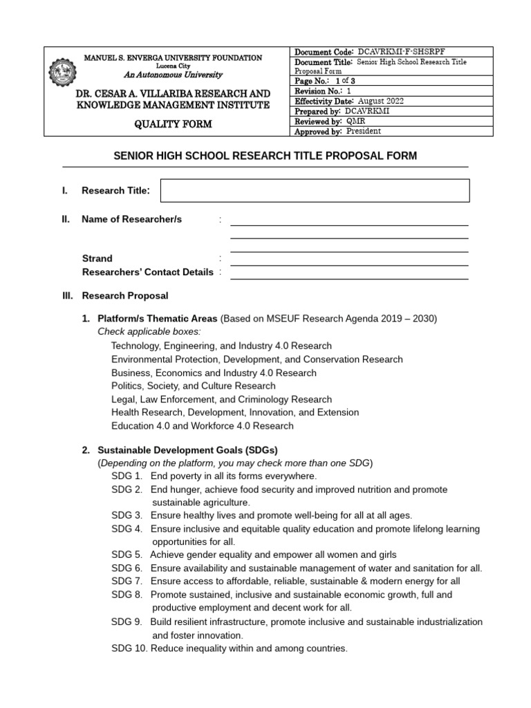 SHS Title Proposal | PDF